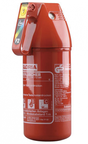 Gloria KFZ Auto-Pulverlöscher F2GM, 2kg Brandklasse ABC + Halterung u. Plakette